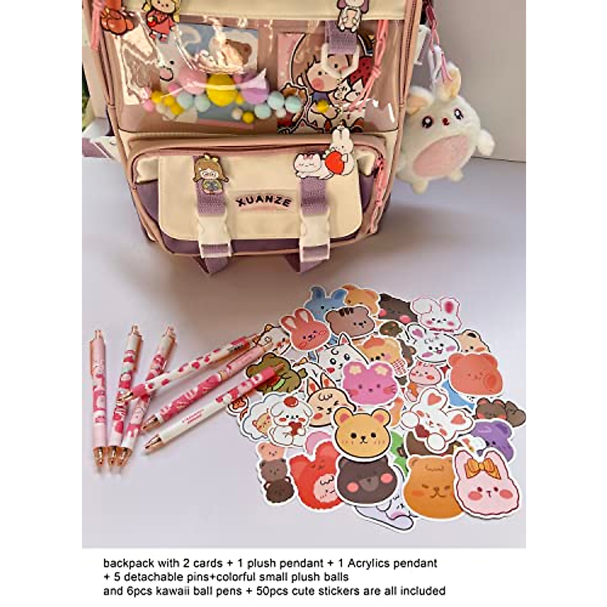 OATSBAS Kawaii Backpack for Teen Girls and Boys, Cute Elementary Bookbag, Perfect for Middle School, Over 3 Yeas Old. (2#Purple-sets)