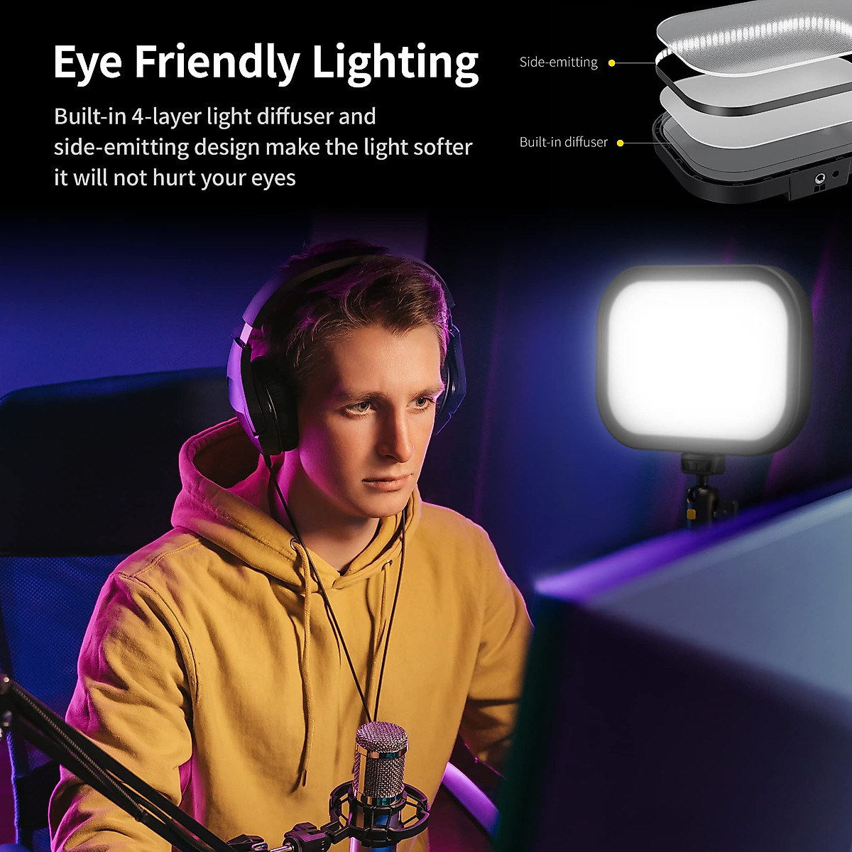 RaLeno Streaming Key Light with RGB, Studio Light with Remote Control and Desk Stand for Live Streaming Video Calls Photography, 1%-100% Brightness 2500-8500k Color Temperature Adjustable Soft Light