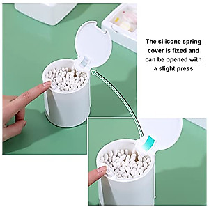 Hooshion Qtip Holder Dispenser with Lids, 4 Pack Plastic Cotton Swabs Dispenser for Vanity Makeup Organizer Storage, Qtip Holder Bathroom Set for Cotton Swab, Ball, Pads, Floss