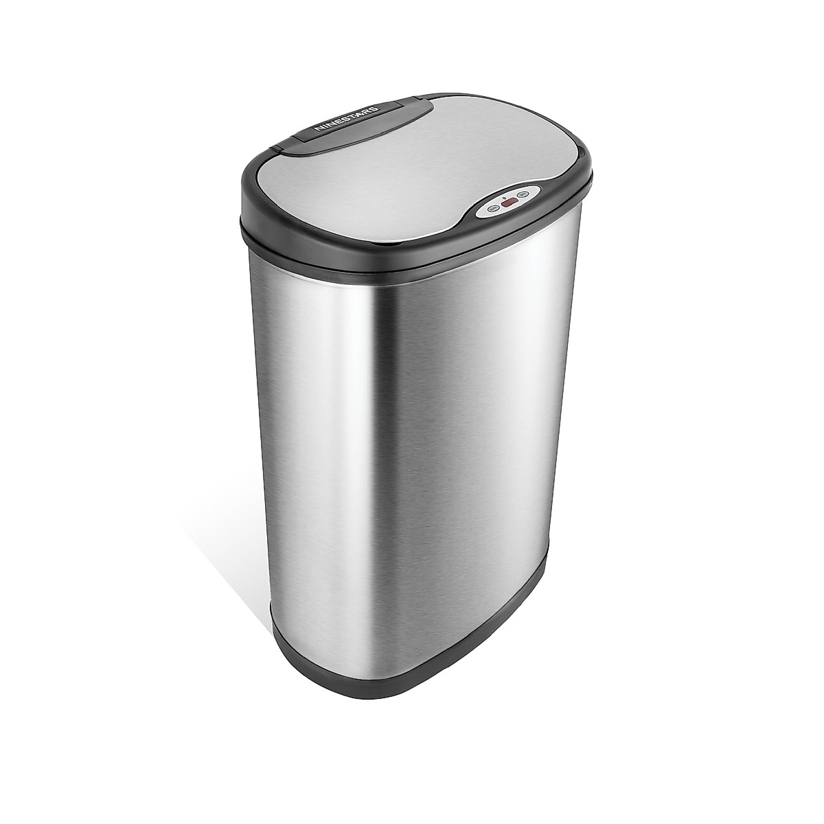 Ninestars DZT-50-13 Automatic Touchless Motion Sensor Oval Trash Can with Black Top, 13 gallon/50 L, Stainless Steel
