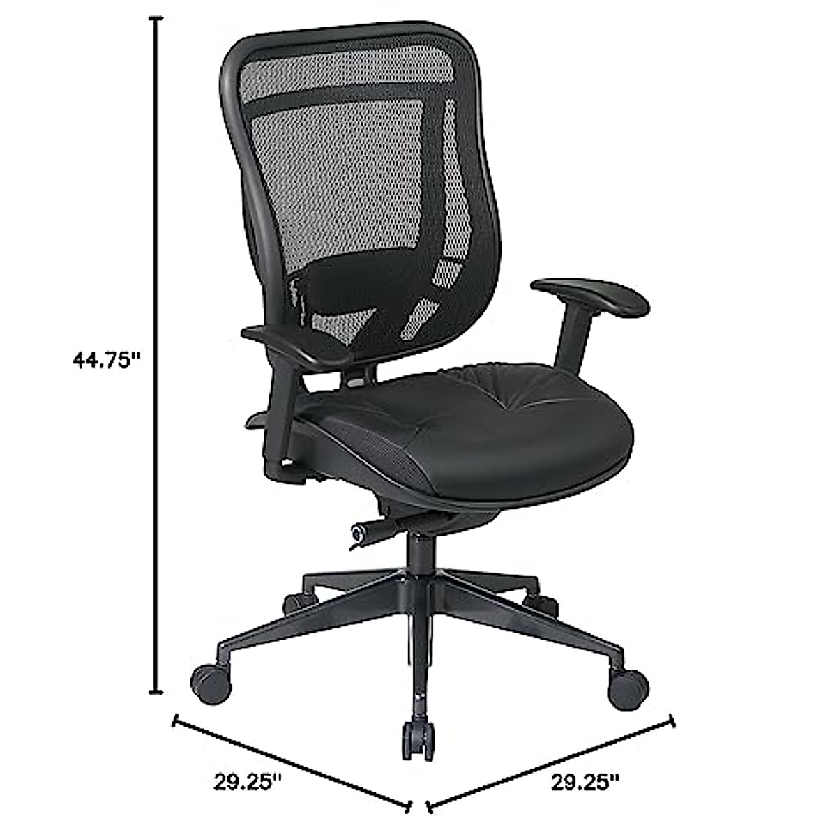 SPACE Seating Breathable Mesh High Back and Padded Black Leather Seat, Ultra 2-to-1 Synchro Tilt Control, Seat Slider and Gunmetal Finish Executive Chair