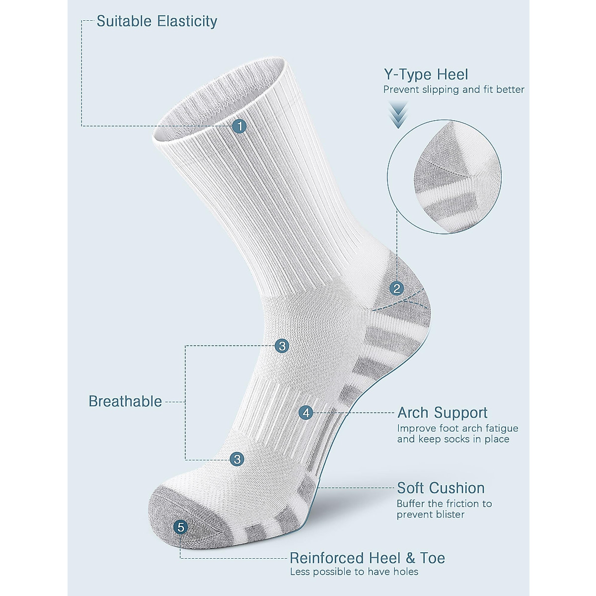 Airacker Athletic Socks Sport Running Calf Socks Performance Cushioned Breathable Crew Socks for Men Women(6 Pairs)