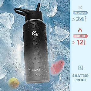 COKTIK 128 oz/ One Gallon Water Bottle Insulated, Double Walled Vacumm Metal Stainless Steel Sports Water Bottle with Reusable 2 Lids for Sports, Gym, Fitness or Office(Gray Gradient)