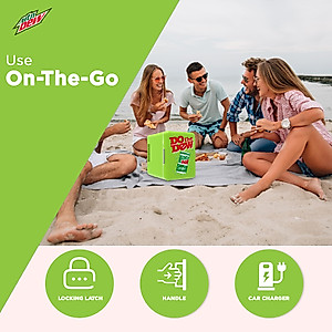 CURTIS MIS151MD Mountain Dew Retro, Mini Portable Compact Personal Fridge Cooler, 4 Liter Capacity Chills Six 12 oz Cans, 100% Freon-Free & Eco Friendly, 6, White/Green