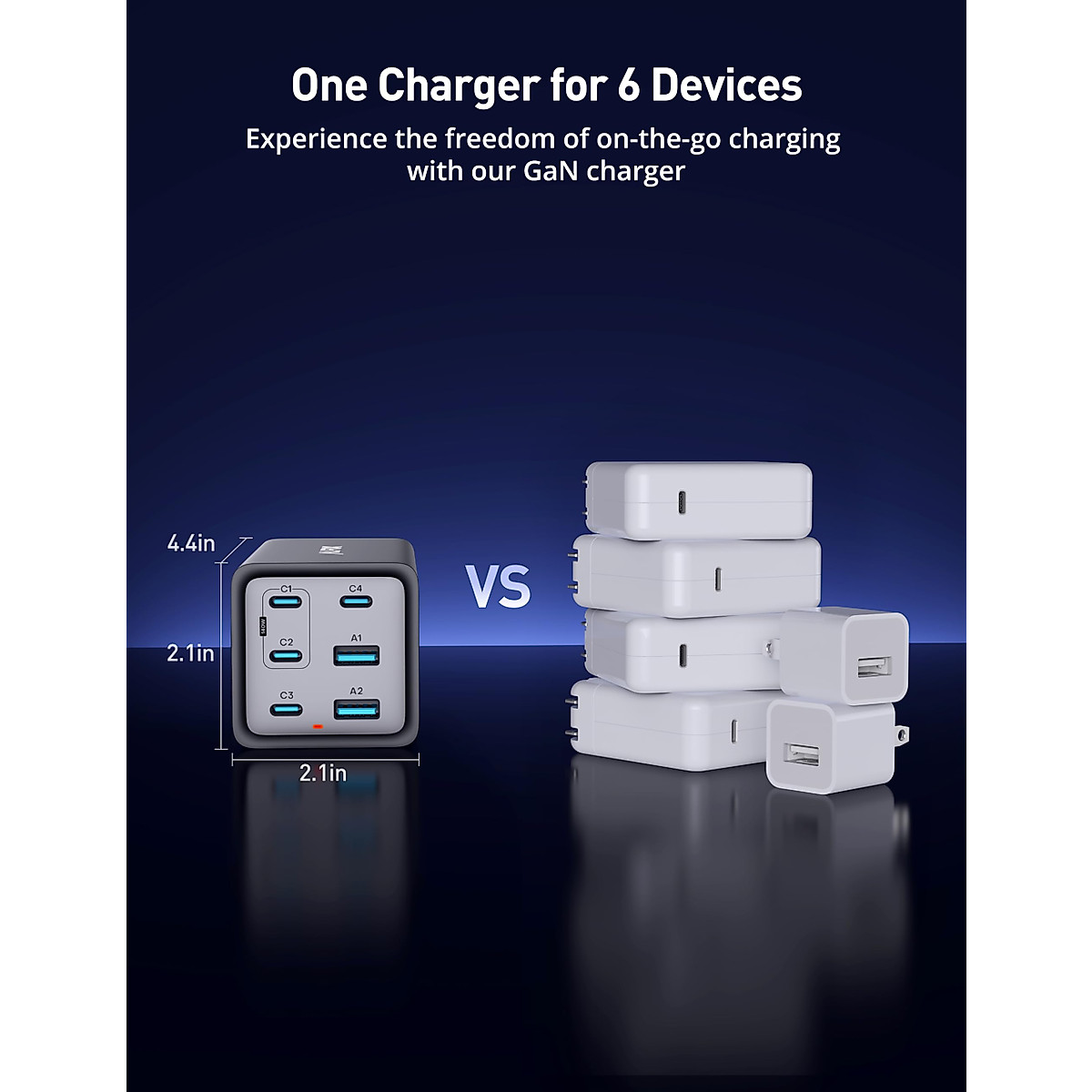 Alfox 200W USB C Charger, 6 Ports GaN PD140W Fast Charging Station, Portable Laptop Charger Block, Compatible with MacBook Pro/Air, iPad Pro/Air, iPhone 15 Pro Max/14, Steam Deck, Dell XPS, HP