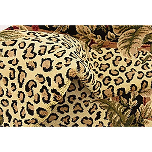 Unique Loom Wildlife Collection Animal Inspired with Cheetah Bordered Design Area Rug, 5 ft x 8 ft, Ivory/Black