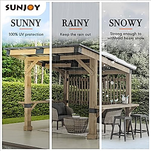 Sunjoy Wooden Grill Gazebo 10 ft. x 11 ft. Outdoor Cedar Frame BBQ Gazebo, Backyard Hot Tub Gazebo with Aluminum Hardtop Roof, Privacy Screen and Bar Shelves by SummerCove