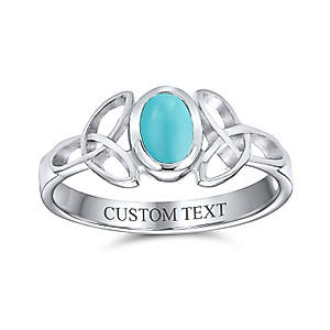 Delicate Celtic Blue Stabilized Turquoise Trinity Love Knot Triquetra Infinity Ring For Women Teen Thin Band Ring .925 Sterling Silver