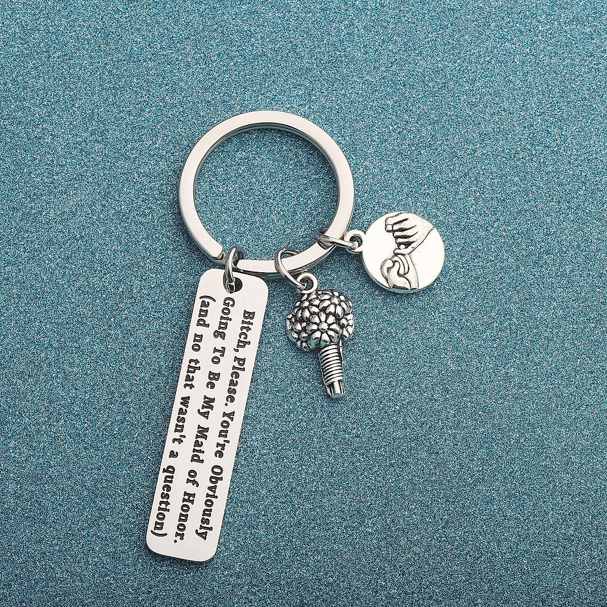 LQRI Maid of Honor Proposal Gift You're Obviously Going To Be My Maid of Honor Keychain Wedding Gift for Brides Bitches Bride Best Friend Gift Bridesmaid Jewelry (sliver)