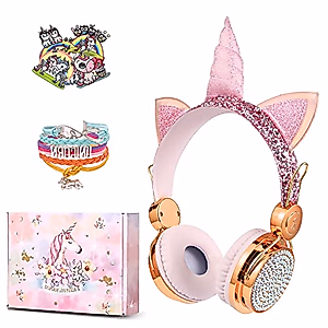 lalacosy Kids Wireless Headphones with Microphone,Unicorns Gifts for Girls,16 hrs Work Time,95dB Volume Limited,Soft Ear Cups,Over-Ear Headphones for Kids,Wireless Headset for PC,Tablet,Laptop,Gold