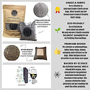 TERRA LIFESTYLE CO - 3 Pack 200G Air Freshener Bamboo Charcoal Air Purifying Bag | Charcoal Bags Odor Absorber | Bamboo Charcoal Bags | Moisture Absorber | Odor Eliminator for House | Bathroom Room Car Air Freshener Deodorizer