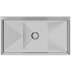 KoolMore 1 Compartment Stainless Steel NSF Commercial Kitchen Prep & Utility Sink with 2 Drainboards - Bowl Size 14" x 16" x 11", Silver