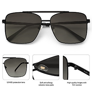 SOJOS Trendy Aviator Sunglasses Womens Oversized Retro Rhinestone Double Bridge Square Women Shades SJ1195 Black Frame Grey Lens