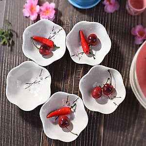 Whitenesser Japanese Style Side/Soy Sauce Dishes Set of 5, Asian Small Plates, Soy Sauce Dish Cream Soup Bowl And Saucer(White)