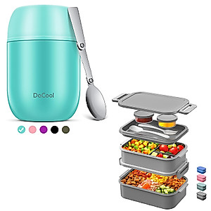 DaCool Food Thermos for Hot Food 16 Ounce Vacuum Stainless for Kids/Adults Lunch Box Adults Bento Box 74 OZ All-in-One Stackable Lunch Box Containers