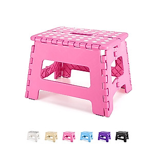 Folding Step Stool 9" and 13", Durable Kids Step Stool for Kids and Adults, Pink 2 Pack