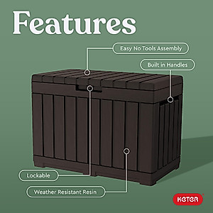 Keter Kentwood 50 Gallon Resin Deck Box-Organization and Storage for Patio Cushions, Throw Pillows and Garden Tools, Brown