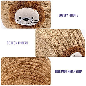 Cabilock Cotton Rope Storage Basket Woven Decorative Laundry Basket with Lion Sundries Hamper Storage Holder Nursery Bin for Bathroom Shelf Makeup Organization Khaki