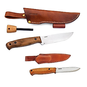 BPS Knives Bushcraft Knives Set - Adventurer + BS1FTS - Fixed-Blade Carbon Steel Knives with Leather Sheaths and Firestarter - Full-Tang Fixed-Blade Knife - Camping Knives