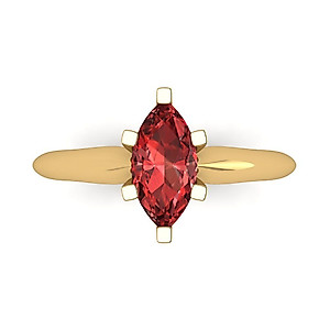 Clara Pucci 0.9ct Marquise Cut Solitaire Crimson Deep Red Garnet Bridal Designer Wedding art deco Anniversary Ring 14k Yellow Gold