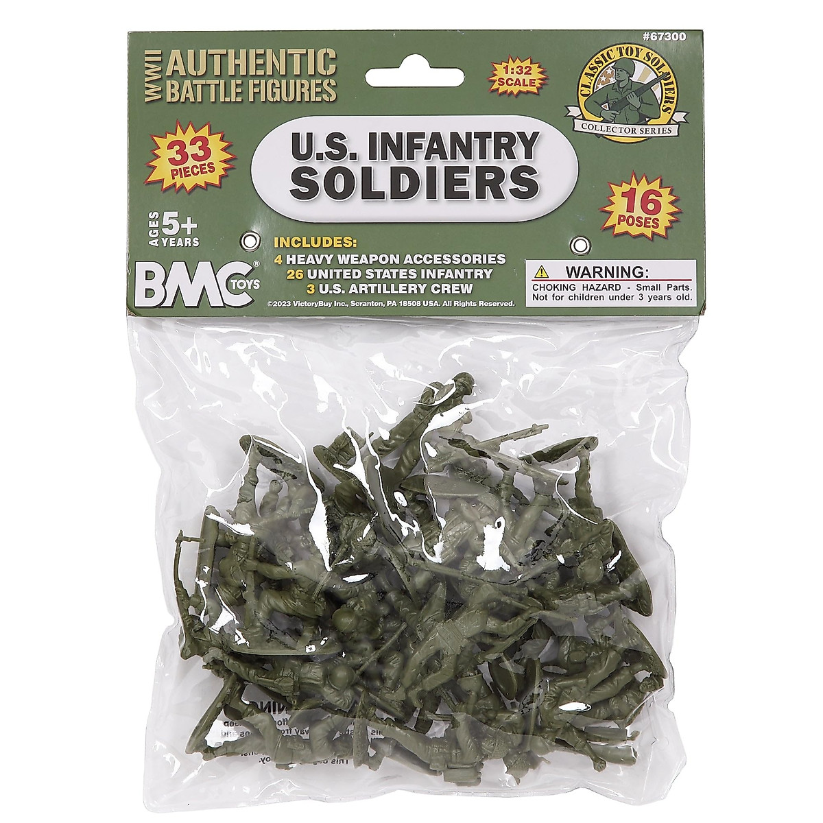 BMC CTS WW2 US Infantry Plastic Army Men - 33pc OD Green 1:32 Soldier Figures