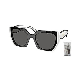 Prada PR15WS 09Q5S0 54MM Black/Talc/Dark Grey Rectangle Sunglasses for Women + BUNDLE With Designer iWear Complimentary Eyewear Kit