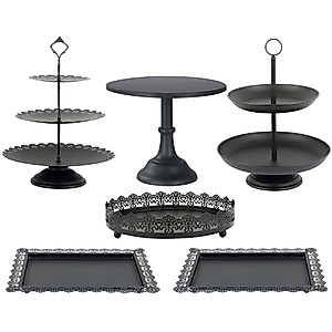 6 Pcs Metal Cake Stand Sets for Dessert Table, Cake Pop Stand Set & Dessert Table Trays & Tiered Cupcake Holder Perfect Display for Wedding, Party, Birthday, Baby Shower, Decorations (Matte Black)