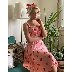 Retro Dresses for Women Vintage 1950s Dresses Floral A-Line Swing Midi Sun Dresses Women Summer Strawberry X-Large