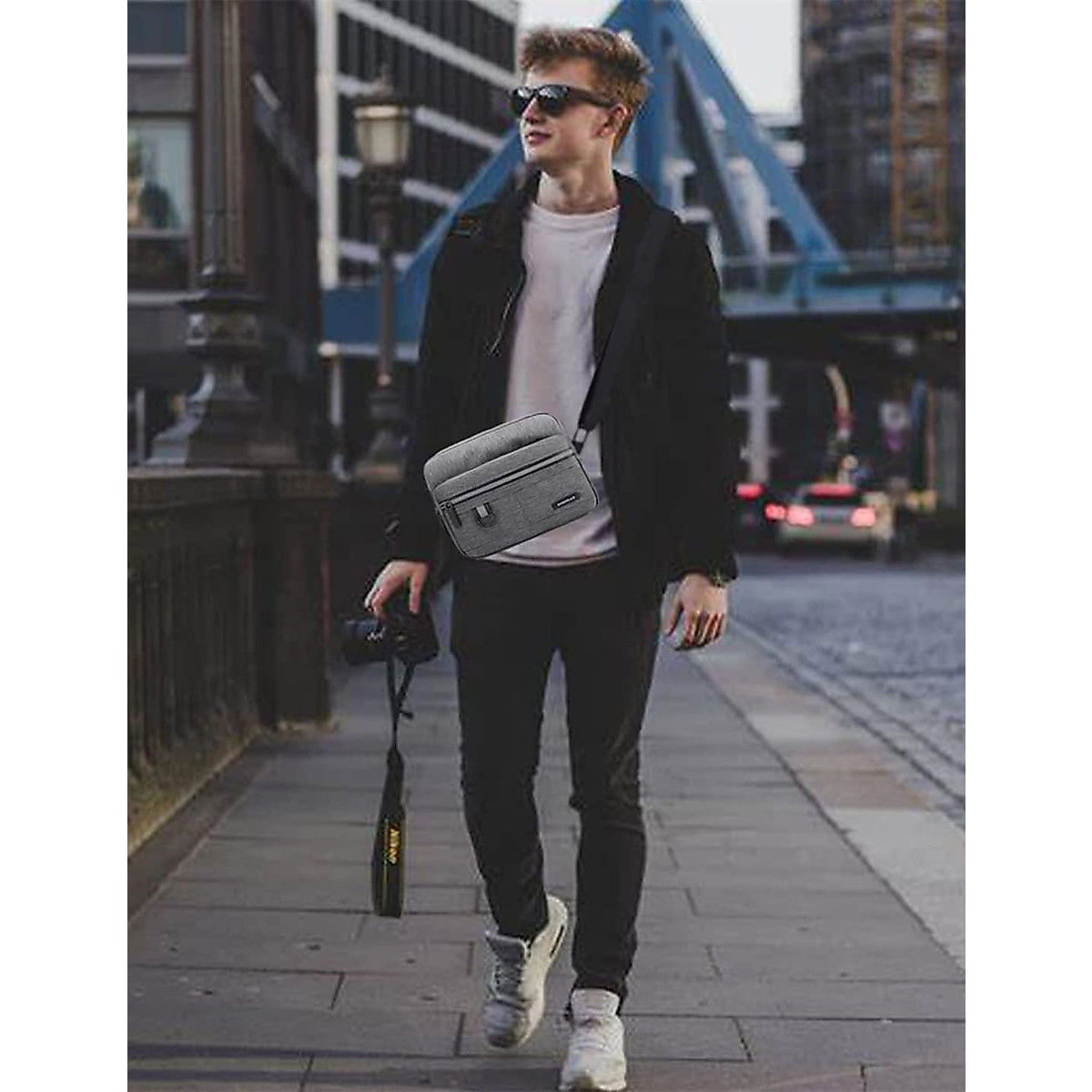 Small Canvas Crossbody Bag for Men,Small Shoulder Bag, Mini Messenger Bag for Cell Phone, Portable mobile phone coin bag (B-Grey)