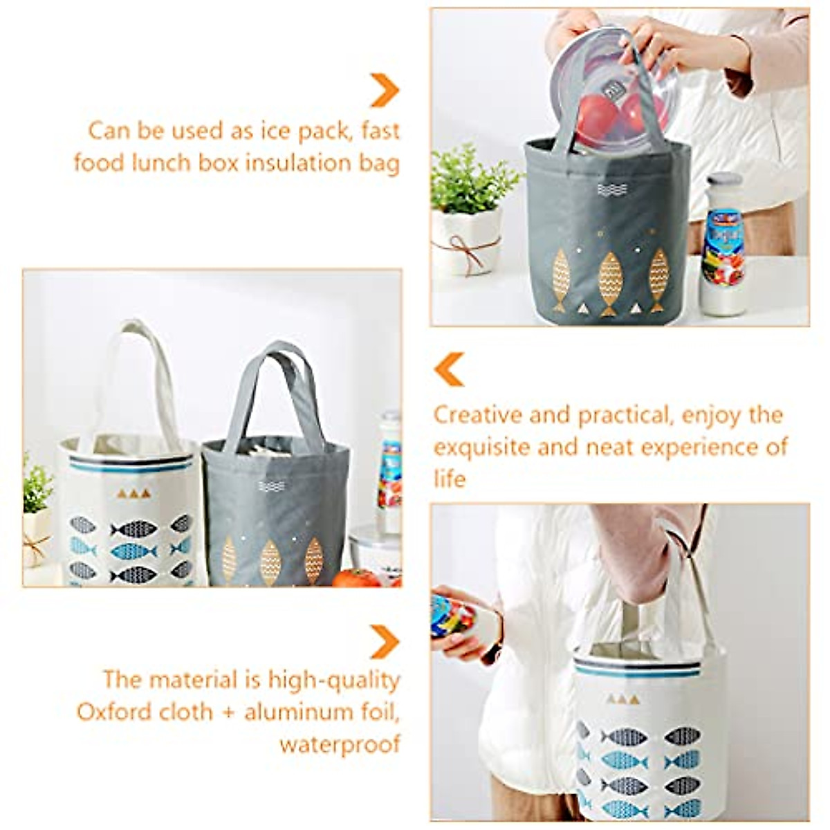 Cabilock 2pcs Lunch Tote Bag Oxford Portable Bento Bags Round Travel Insulated Lunch Cooler Bag Aluminum Foil Lunchbox Container for Picnic Camping School Office