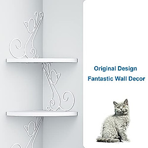 Alsonerbay 4 Tier Floating Shelves, Wall Mounted Corner Shelf, Rustic Storage Wood Shelf for Wall, Solid Wooden Shelving Cat Shaped Decor for Living Room, Bedroom, Kitchen, White