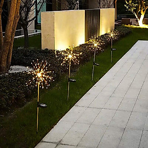 Solar Firework Lights 2 Packs Solar Garden Decorative Lights Outdoor 150 LED 2 Modes Firework String Light Waterproof Landscape Fairy Lights for Yard Lawn Pathway Christmas Party Decor (Warm White)
