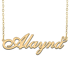 RONKAHSHOW Alayna Custom Pendant Name Necklace Customized Personalized 18K Gold with Heart Necklace Best Gift for Women New Year Birthday Mother’s day Christmas wedding Party Gold