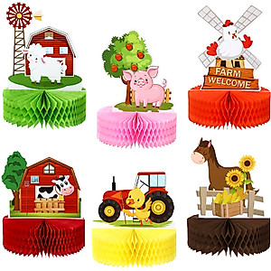 6 Pieces Farm Animals Honeycomb Centerpieces Farm Themed Cake Balls Table Toppers Barn Party Supplies Indoor and Outdoor 3D Table Decorations for Farm Animals