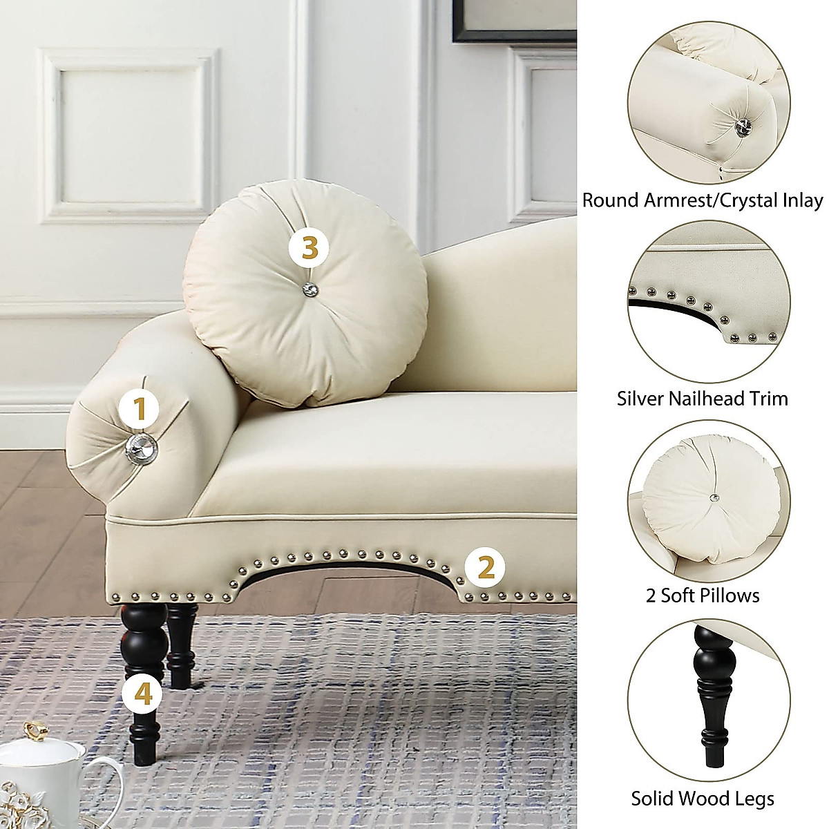 CALABASH 2 Seater Couch for Small Spaces,54”Modern Velvet Loveseat Sofa Settee Accent Bedside Entryway Window Bench for Living Room Bedroom Apartment(Beige)