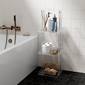 Aquiver Acrylic Standing Shower Caddy - 3 Tier Shower Organizer Stand with Handle - Corner Shower Caddy for Inside Bathroom, Bathtub, 11'' L x 10'' W x 34.6'' H, Clear
