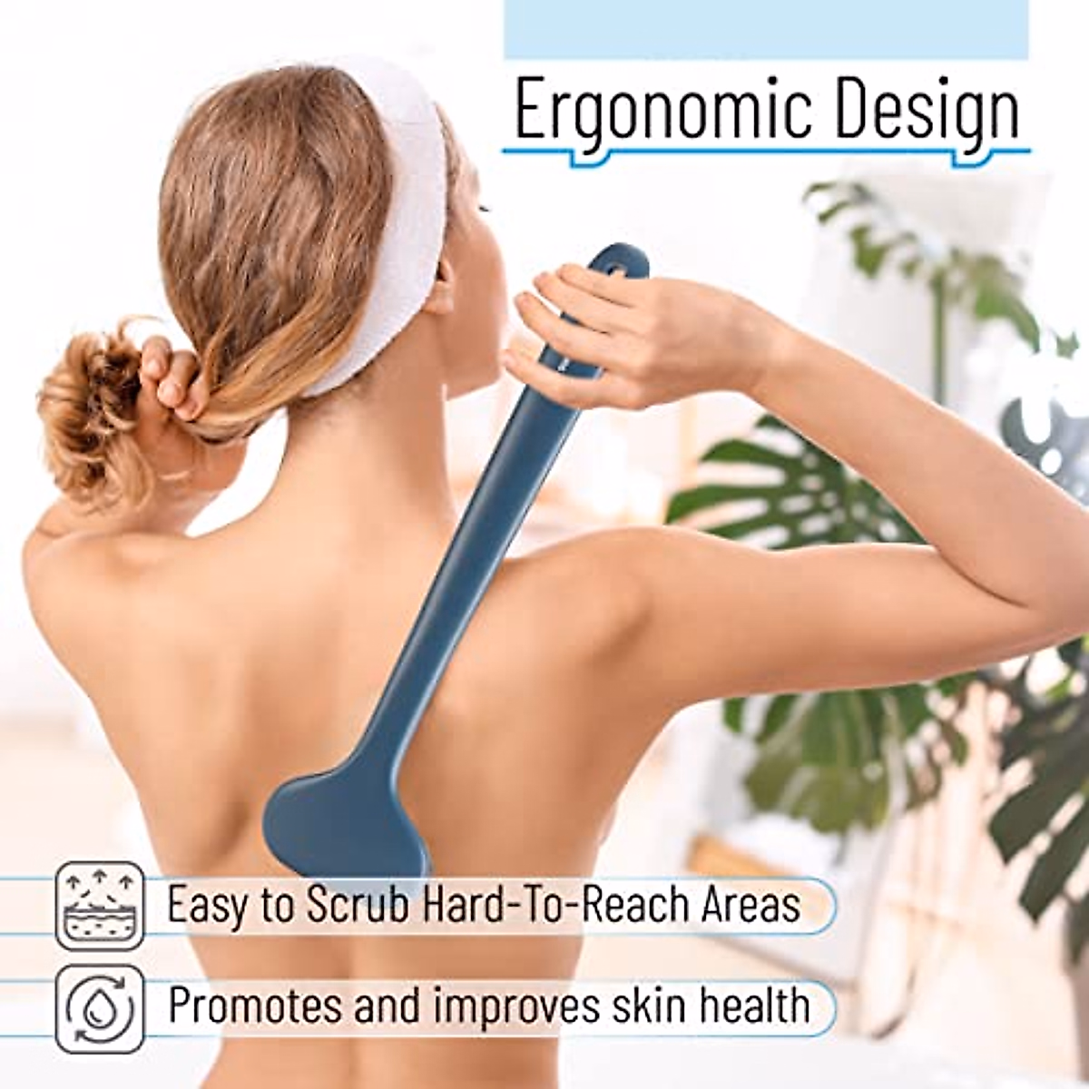 Slick- Back Scrubber for Shower, 14.3”, Back Brush Long Handle for Shower, Back Brush, Back Brushes for Showering, Shower Back Brush, Back Shower Scrubber, Bath Back Brush Long Handle for Shower