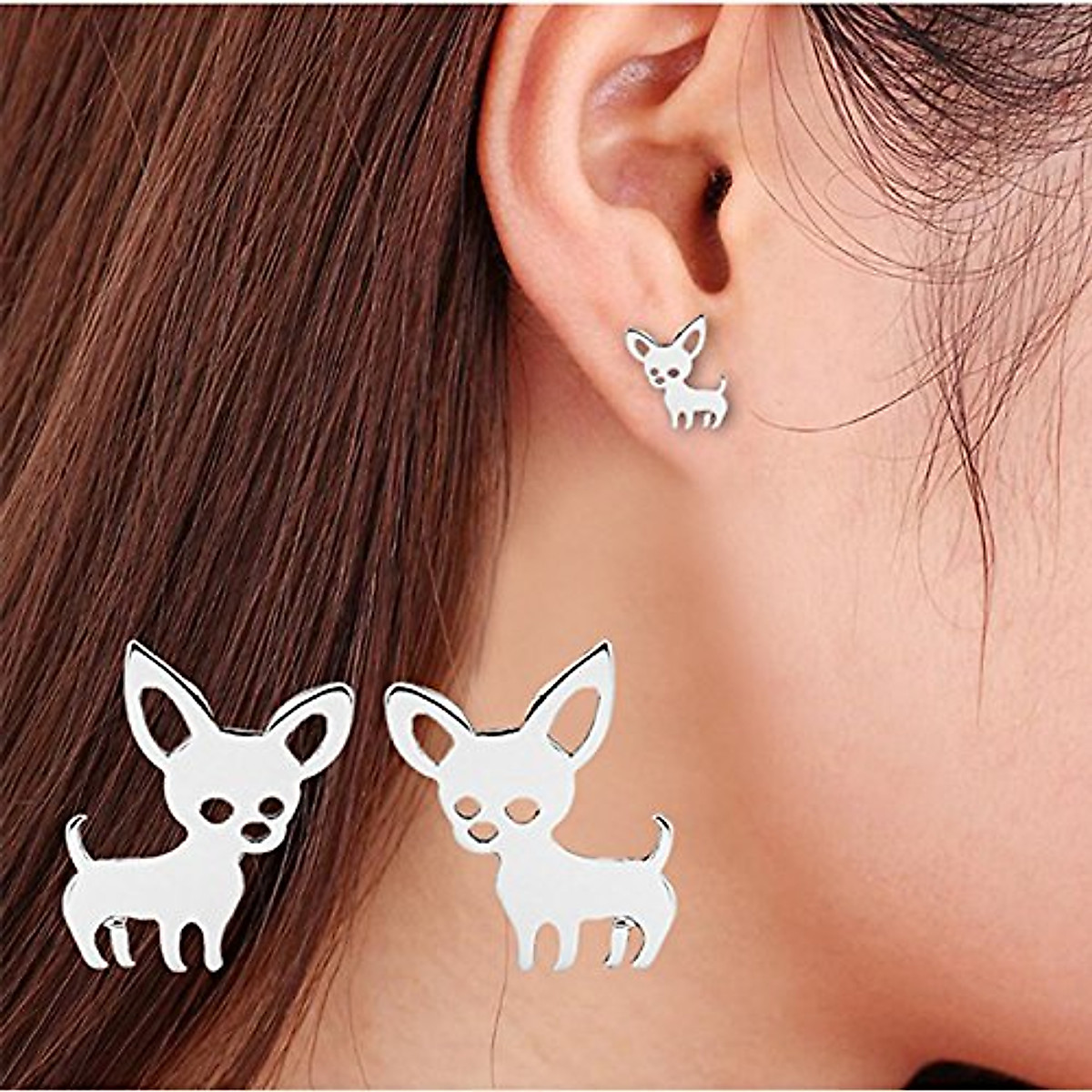 Tiny Chihuahua Pet Post Earrings for Women Cute Dog Puppy Stud Earrings Love My Pet Jewelry Animal Earring (Silver)