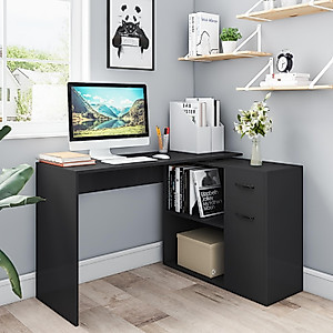 VANSPACE L-Shaped Rotating Computer Desk with Storage Shelves 68 inch Home Office Desk Corner with Drawers and File Cabinet Multipurpose Study Writing Table for Bedroom Small Space Black