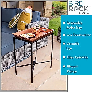 BIRDROCK HOME 25" Butler Tray Table with Removable Copper Top | 25" L x 15.6" W Top | Serving Tray with Stand | Black Iron | Contemporary End Table