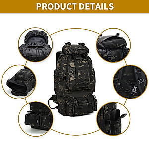 TianYaOutDoor Military Tactical Backpack Detachable Molle Bag Large capacity Rucksack Camping Hiking Backpack for Men Women