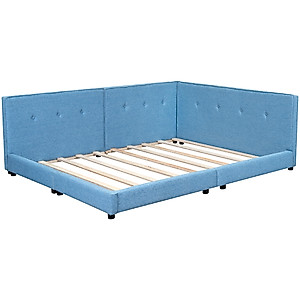 Loisall Upholstered Platform Bed with USB Port,Modern Bed Frame with Slat for Bedroom,No Box Spring Required (Blue, Full)