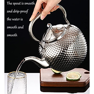 Alunsito Teapot for Stove Top, Stovetop Tea Kettle, Food Grade Stainless Steel Tea Kettle, 2.1qt Metal Tea Pot with Tea Strainer for Easy Tea, Coffee, Gold, 2 Liters