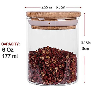 Vkzylife Glass Jars with Bamboo Wooden Airtight Lids 6oz 10oz Spice Jars Food Storage Containers for Home Kitchen, Tea, Salt, Pepper, Spices, Coffee, Herbs, Grains (6 OZ, 6 PCS)