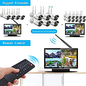 (All-in-One Monitor) 2-Antennas Enchance Outdoor Security Camera System Wireless with Monitor WiFi Home Surveillance System 3.0MP Video Surveillance