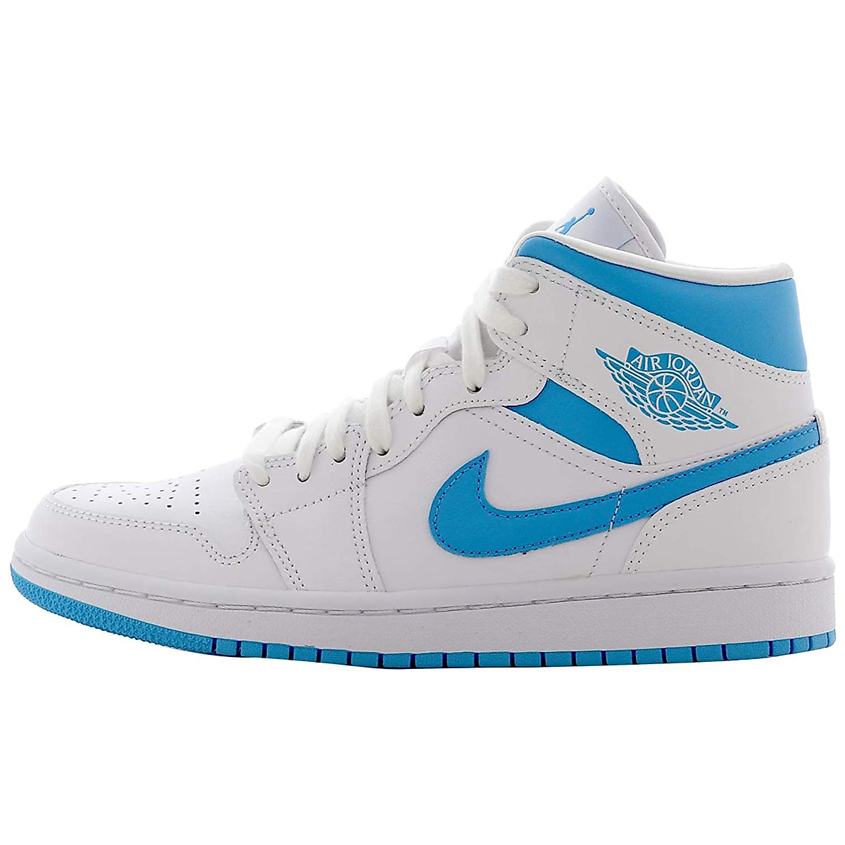 Nike Women's WMNS AIR Jordan 1 MID Basketball Shoe, White Dk Powder Blue White, 5 UK