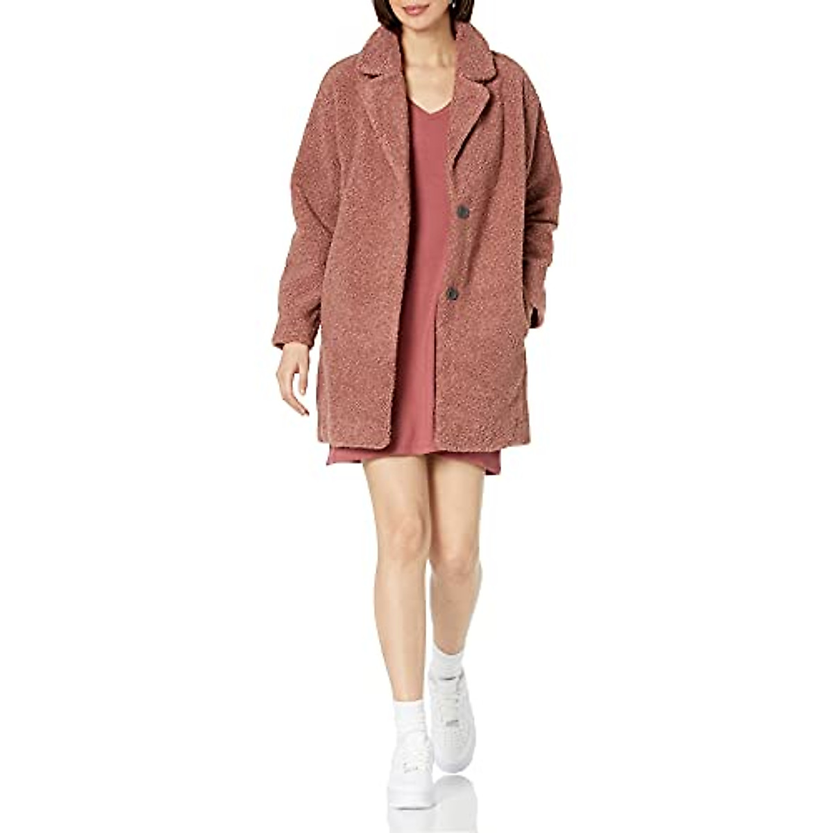 Amazon Essentials Women's Teddy Bear Fleece Oversized-Fit Lapel Jacket (Previously Daily Ritual), Dusty Rose, Medium