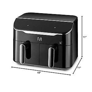 Multi GO219 5-in-1 Dual Zone Air Fryer: 8 Quartz Capacity with 2 Independent Frying Baskets and Independent Temperature Control, Smart Finish to Roast, Broil, Dehydrate Function, 1700W, Black.