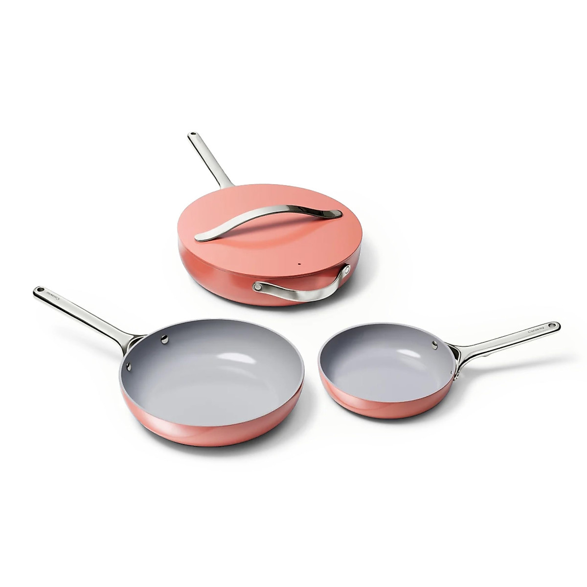 Caraway Fry Pan Trio - Non-Stick Frying Pans (10.5” & 8”) & Non-Stick Saute Pan - Non Toxic, PTFE & PFOA Free - Oven Safe & Compatible with All Stovetops (Gas, Electric & Induction) - Perracotta