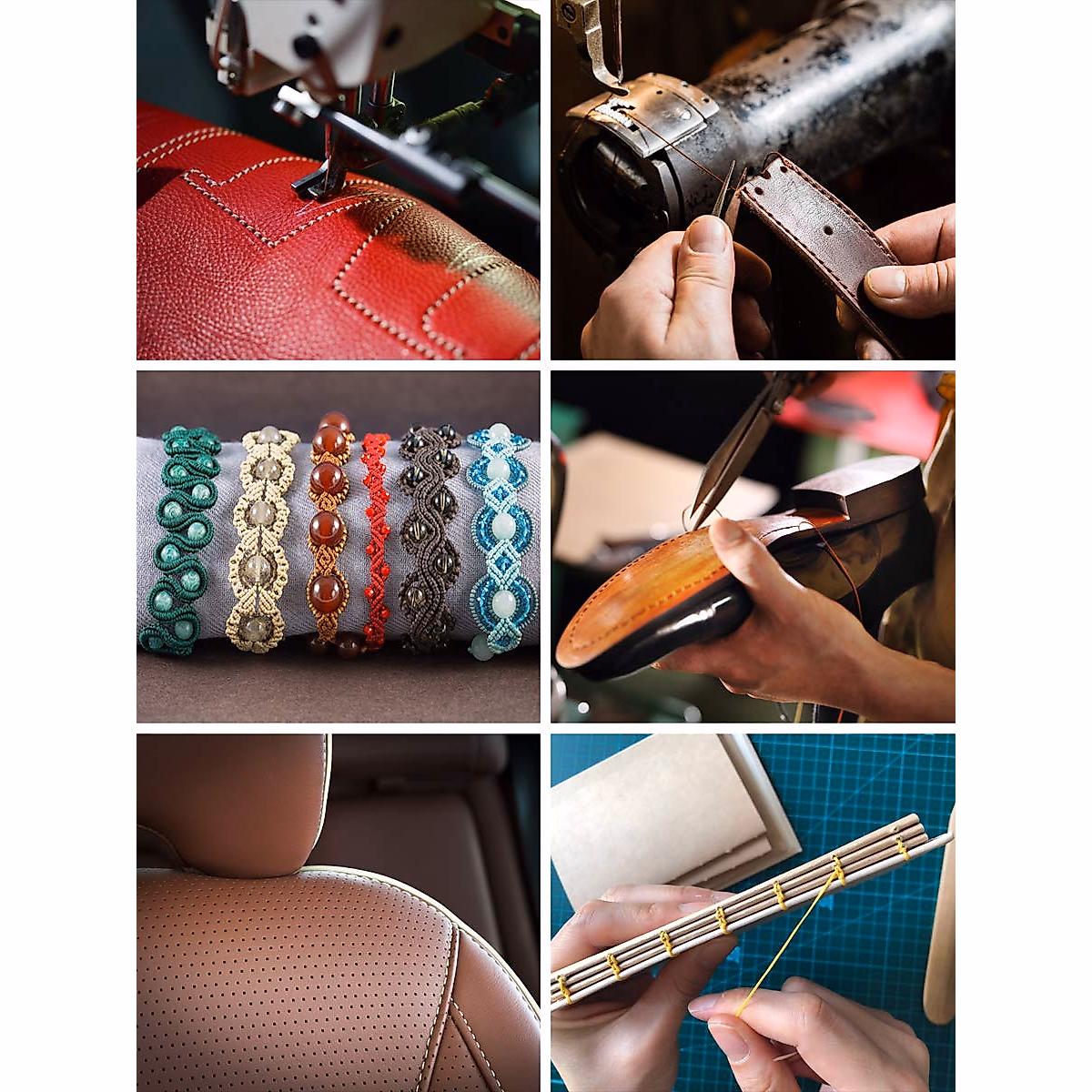 Mandala Crafts Black Flat Waxed Thread for Leather Sewing Thread - Polyester Waxed Leather Thread Waxed String - 273 Yds 150D 0.8mm Waxed Cord for Leather Stitching